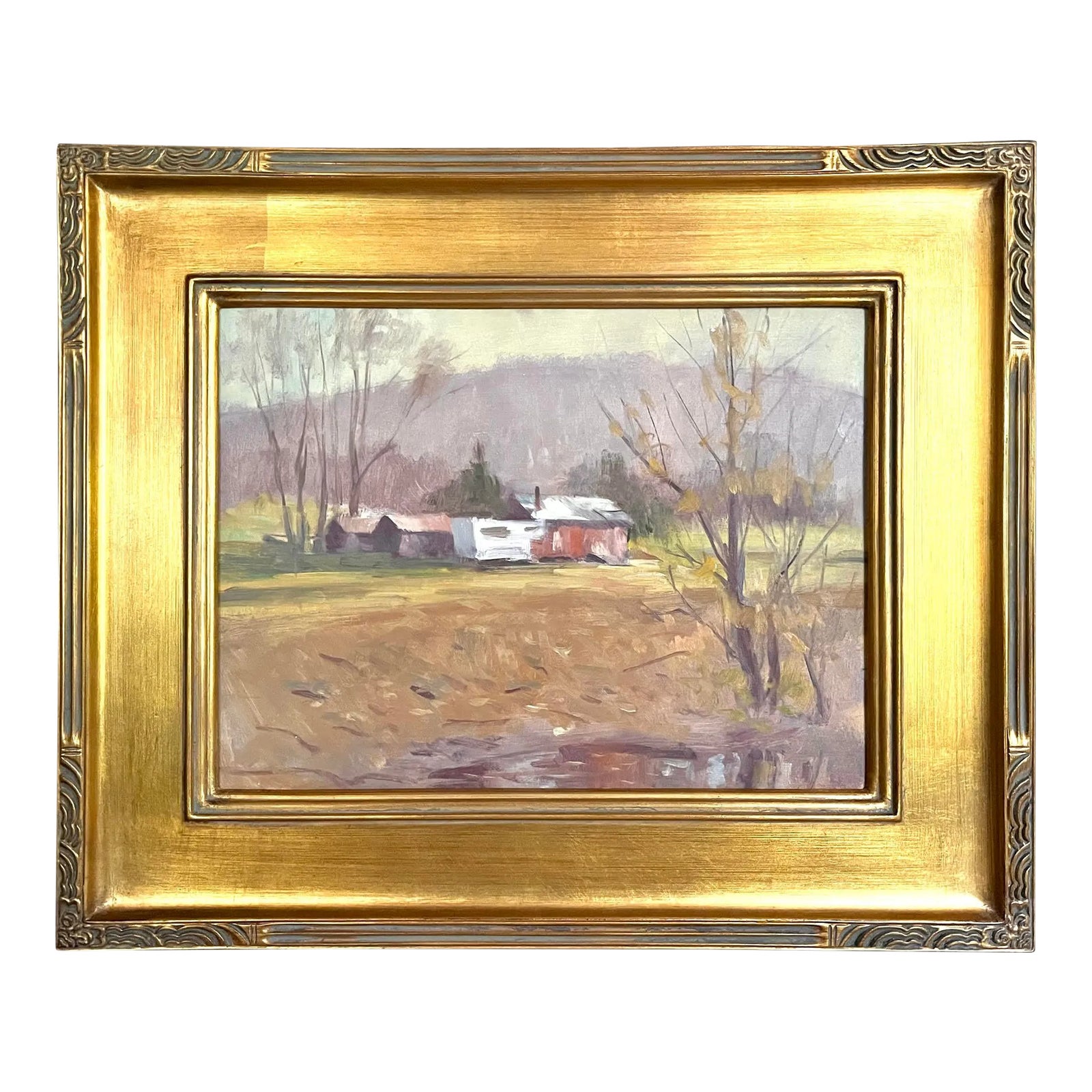 Vintage American Impressionist Oil Painting Vermont Homestead Landscape ...