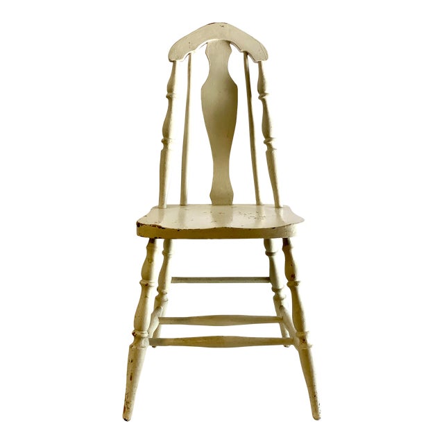 Vintage White Fiddleback Chair Early 20th Century | Chairish