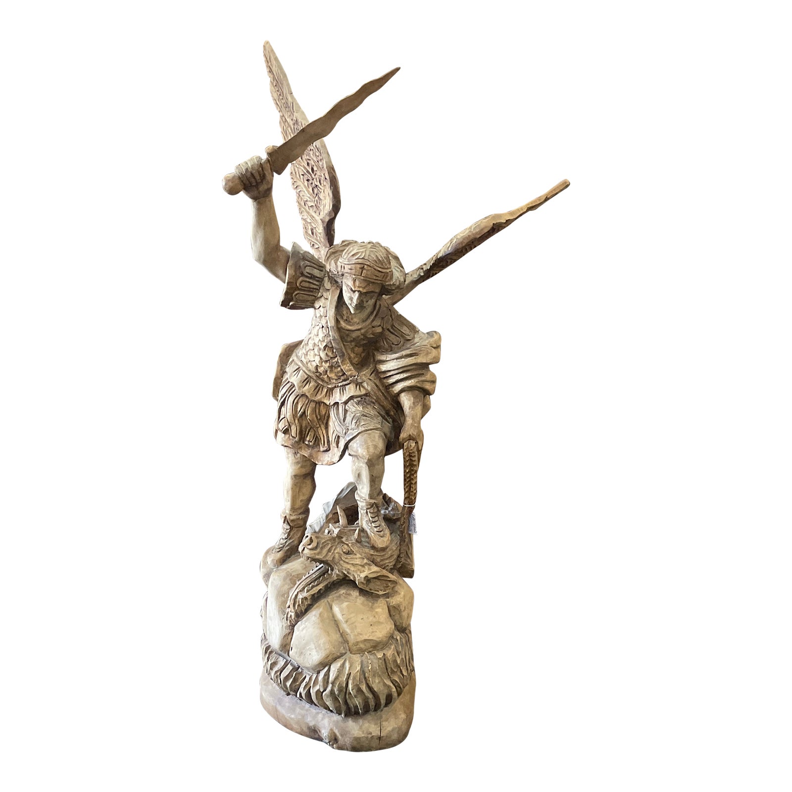 Hand Carved Wood St.Michael the Archangel Angel 21 X 34 In | Chairish