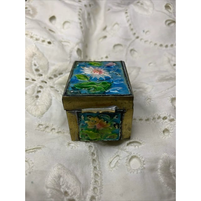 1920s Antique Chinese China Champleve Enamel Stamp Box Small Floral ...