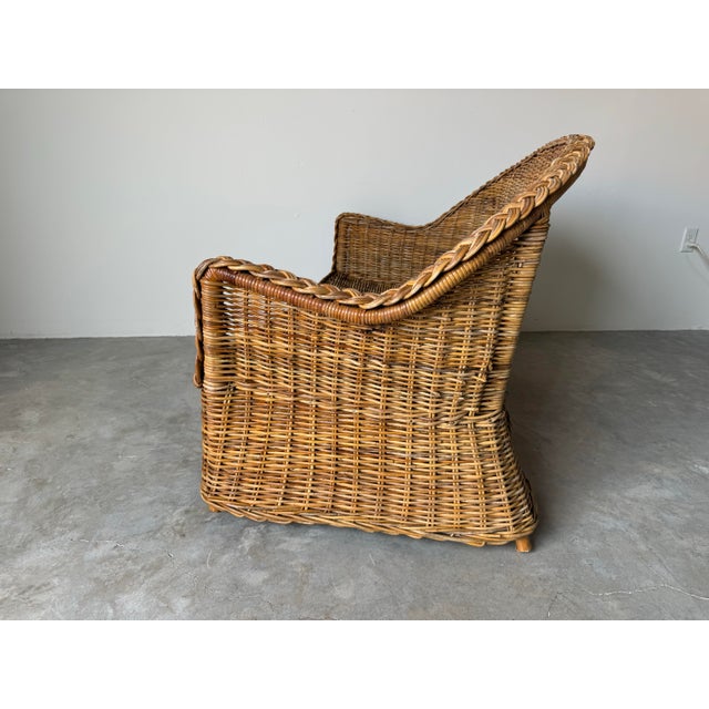 Vintage Coastal Wicker Works Braided Woven Wicker Rattan Loveseat ...