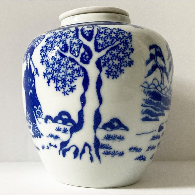 Early 20th Century Blue and White Geisha Ginger Jar | Chairish
