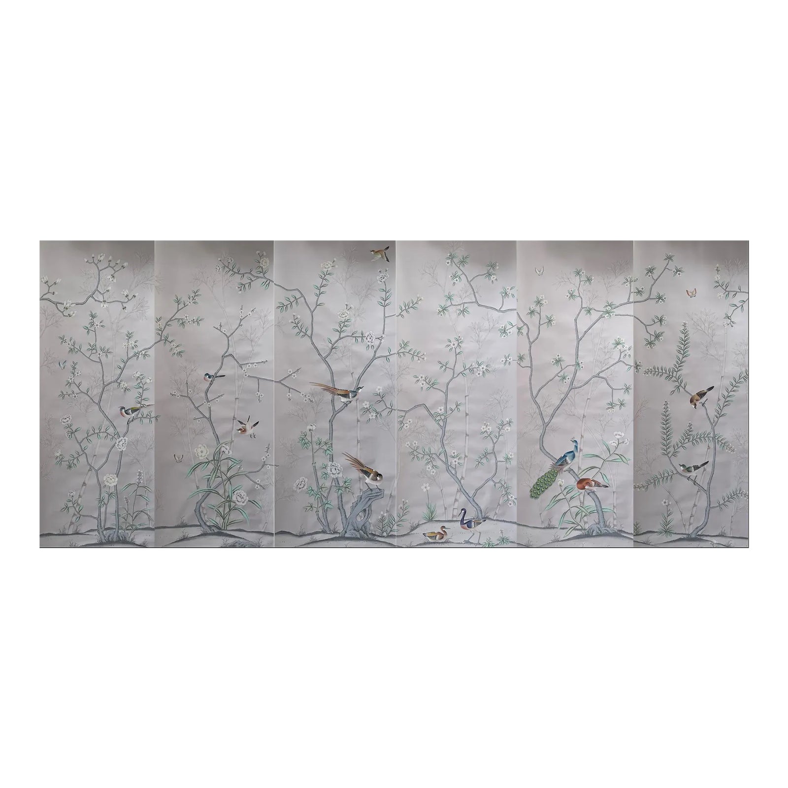 Chinoiserie Mural Hand Painted Wallpapers on Silk Panel - 6 Panels ...