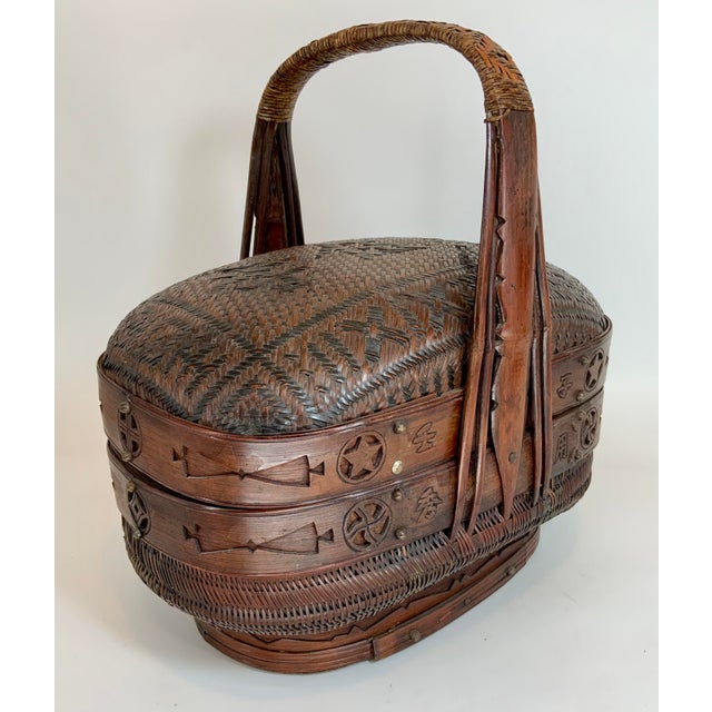 Antique Chinese Woven Bamboo Basket | Chairish