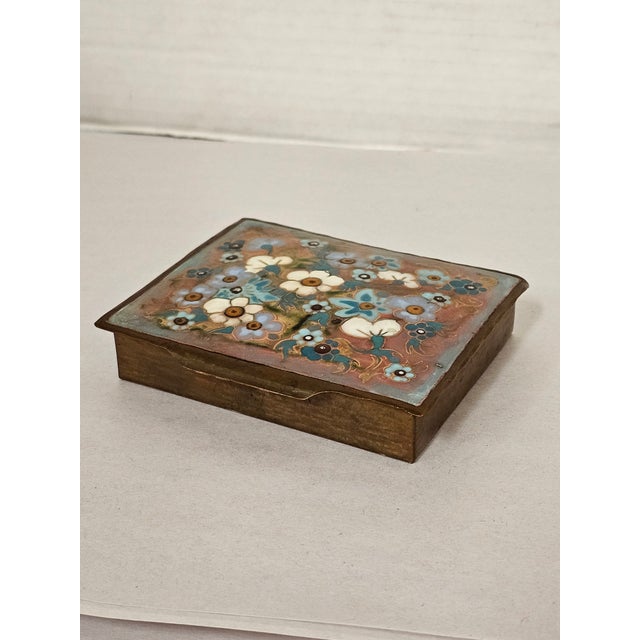 Antique Arts and Crafts European Small Copper Box With Enameled Floral ...
