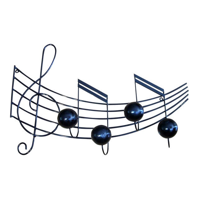 1988 Curtis Jere Music Note Hat Coat Rack Wall Sculpture, Signed | Chairish