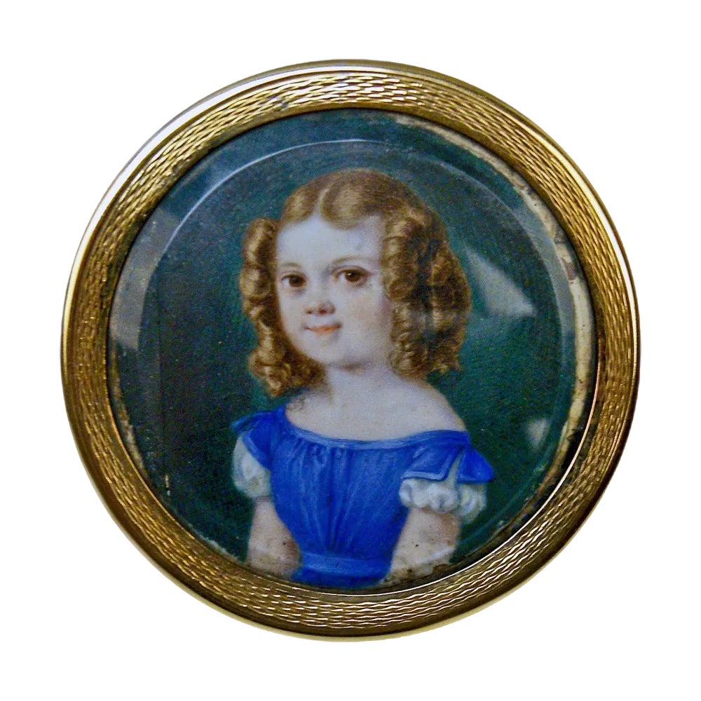 Biedermeier Gilt 750 Box with Portrait of Little Girl, Vienna, 1828 ...