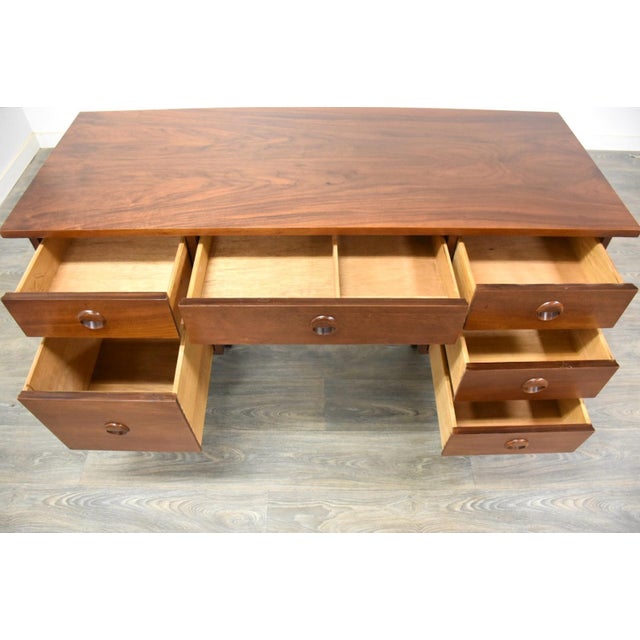 1960s Walnut Mid Century Desk by Stanley | Chairish