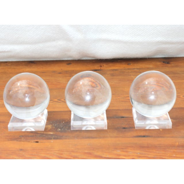 Contemporary Glass Magnifying Balls on Lucite Bases - Set of 3 | Chairish