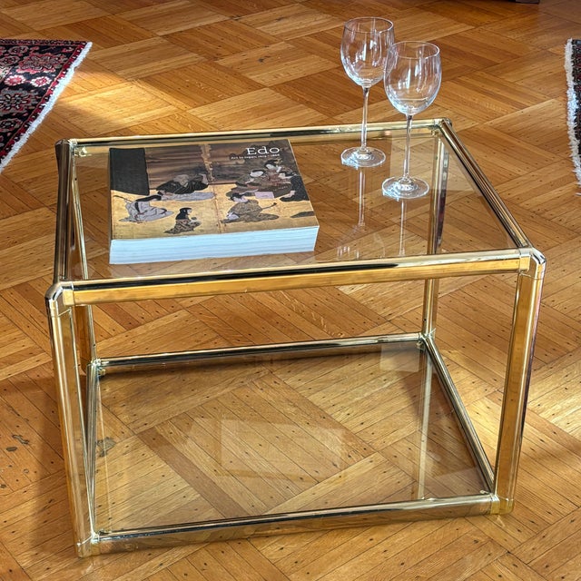 Mid-Century Modern Two-Tier Glass Top Brass Side Table | Chairish