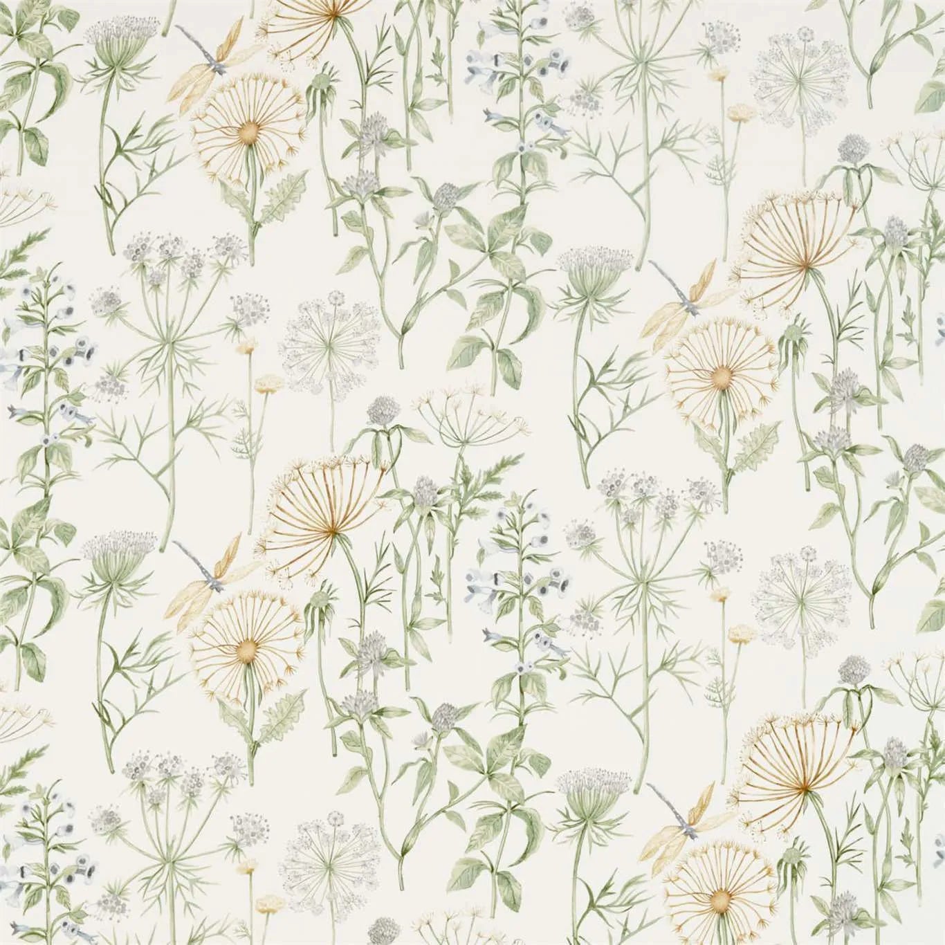 Sanderson Wild Angelica Fabric in Silver/Spring Leaf | Chairish