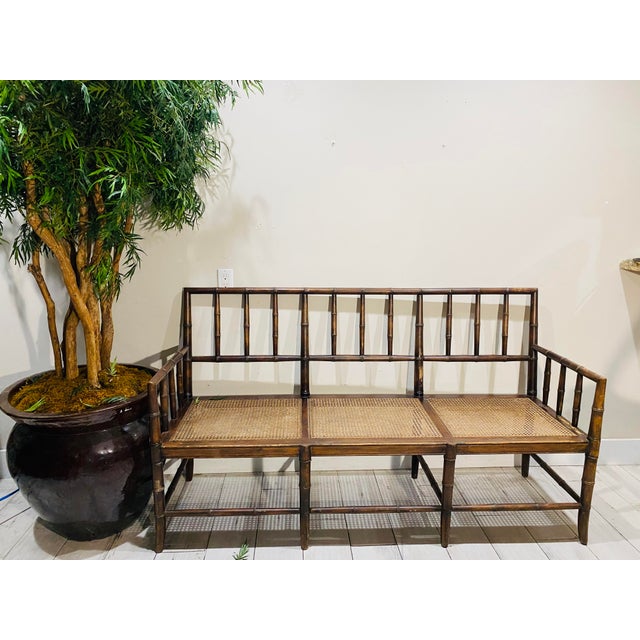 Regency Style Faux Bamboo Wood Bench or Settee | Chairish
