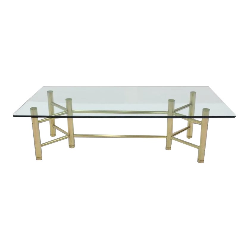 Vintage Mid Century Sold Brass Tube Glass Top Rectangular Coffee Table ...