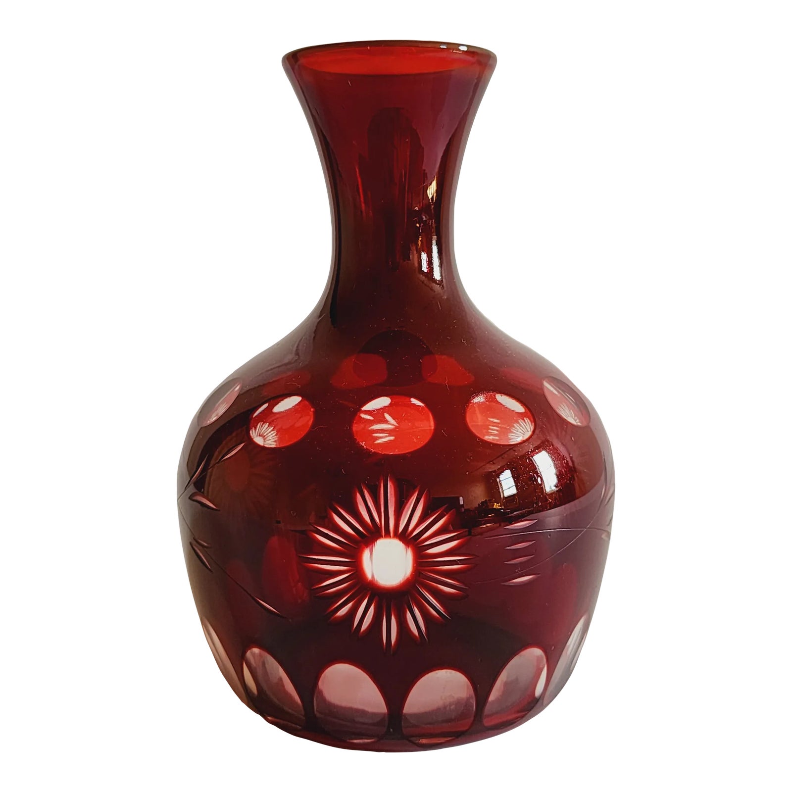 Antique Bohemian Ruby Red Czech Cut Glass Bud Vase | Chairish