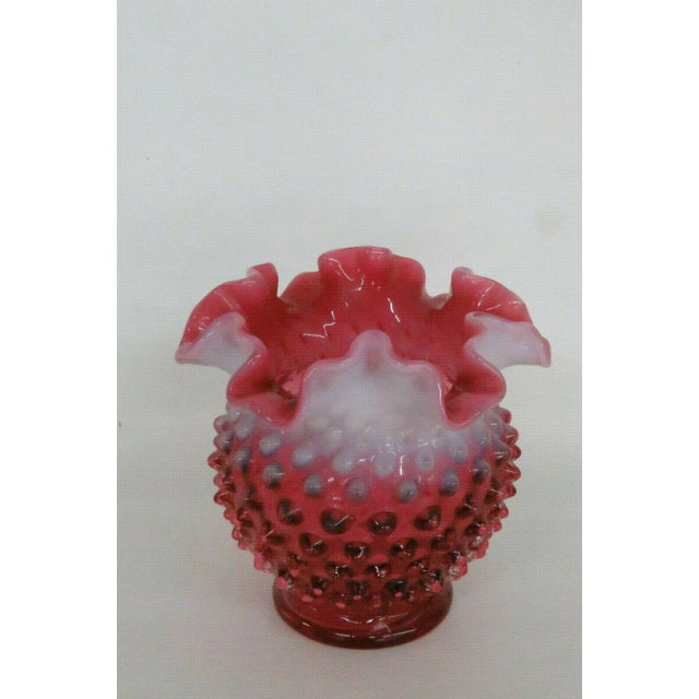 Fenton Cranberry Glass Opalescent Pink Hobnail Ruffled Vase Chairish