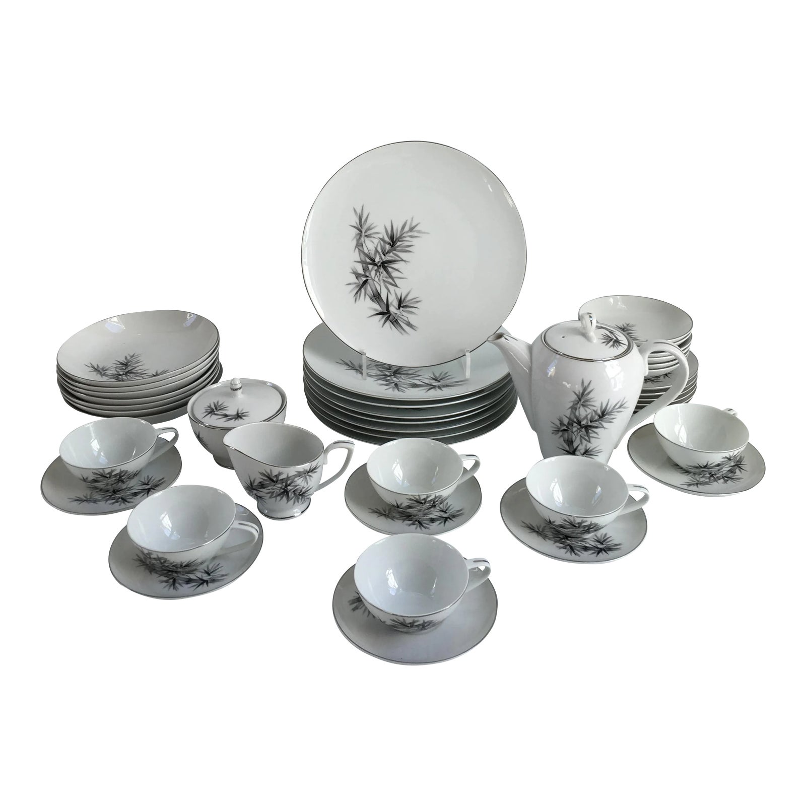 Mid-Century Modern Boho Chic Bamboo Motif Porcelain China Set - Set of ...