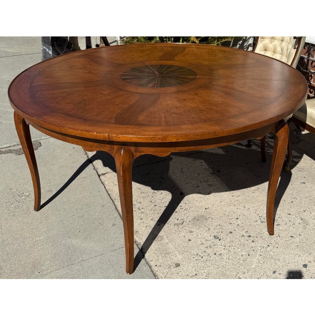 Round Italian Mahogany Inlaid Dining Table | Chairish