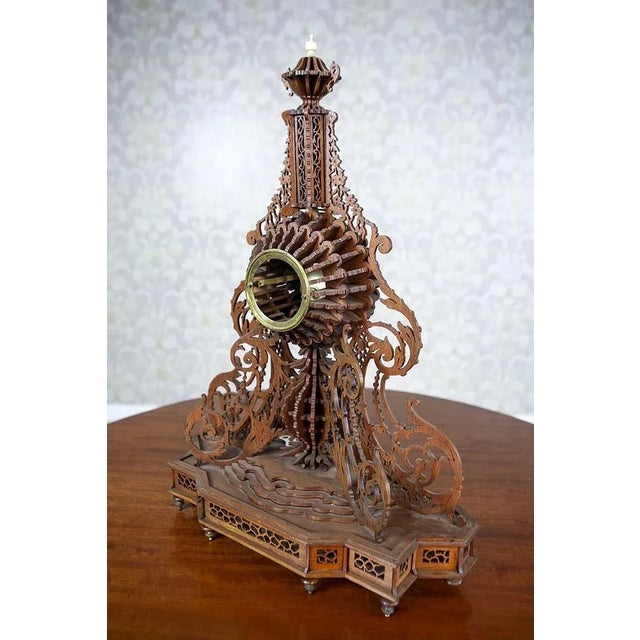 Carved Exotic Wood Mantel Clock From the Late 19th Century | Chairish