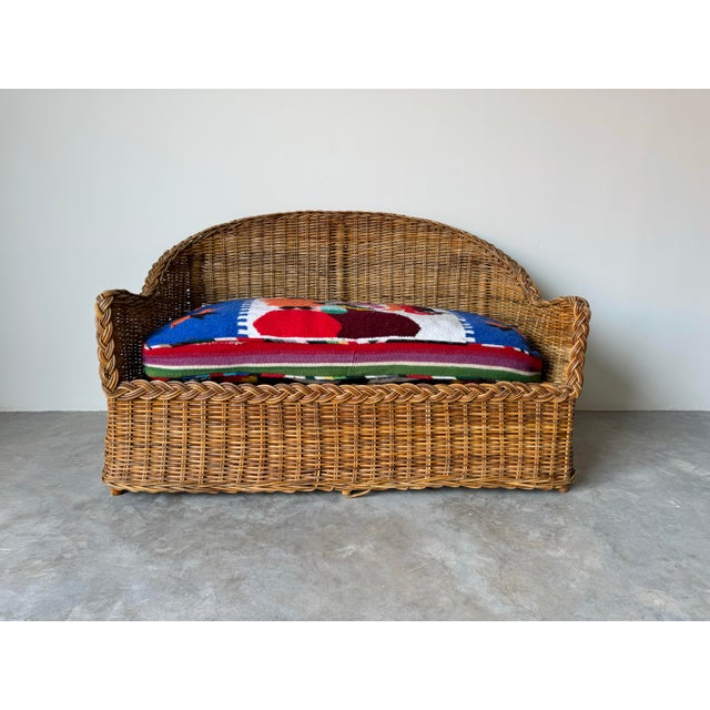 Vintage Coastal Wicker Works Braided Woven Wicker Rattan Loveseat ...