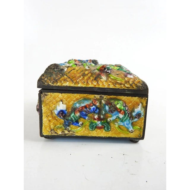 Vintage Chinese Repousse Enameled Foo Dog Trinket Box | Chairish