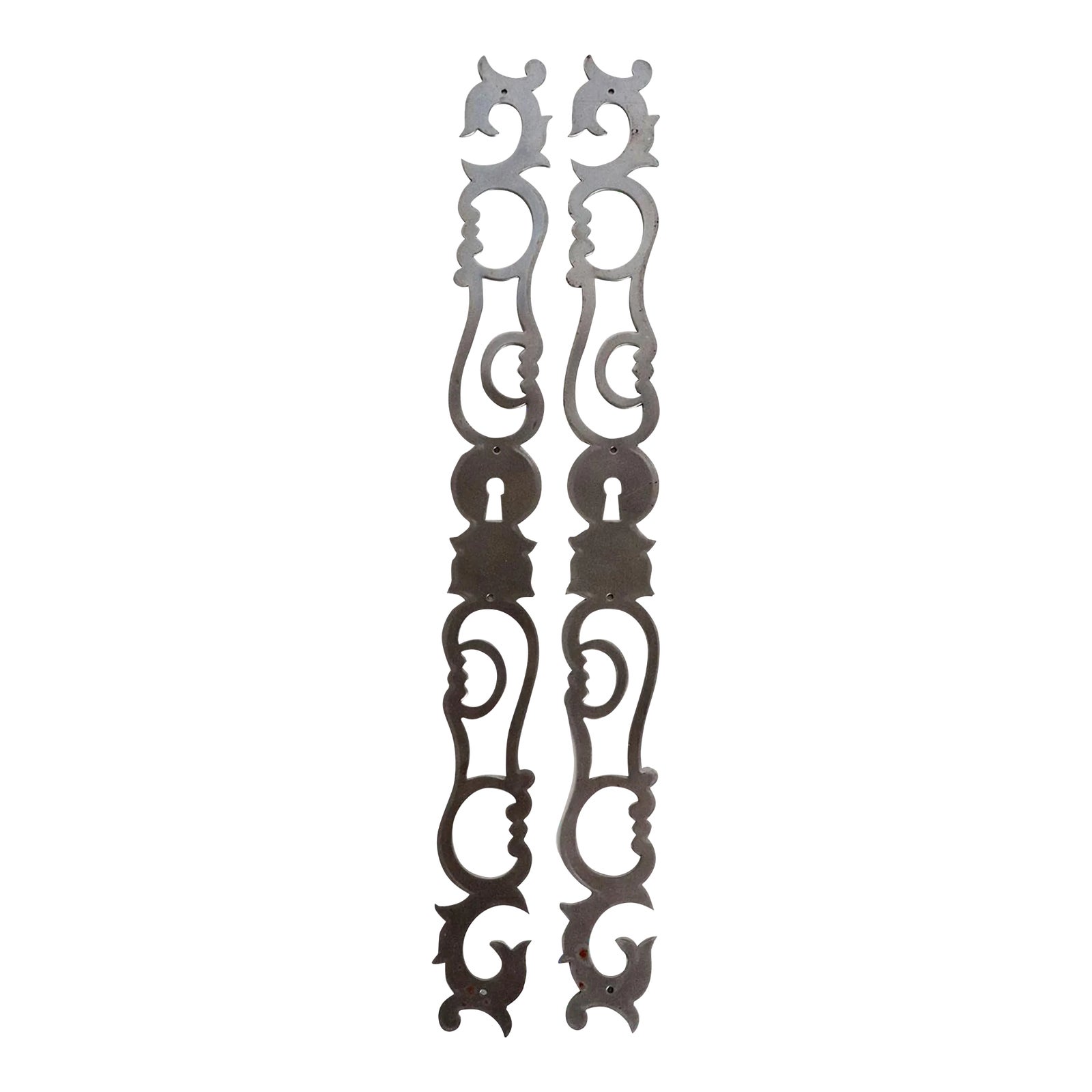 Pair of Large French Cut Steel Lock Plate Keyhole Door Escutcheons ...