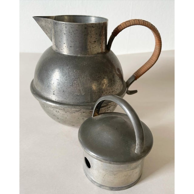 Vintage Alloy Art Pewter Coffee Pot With Cane Wrapped Handle | Chairish