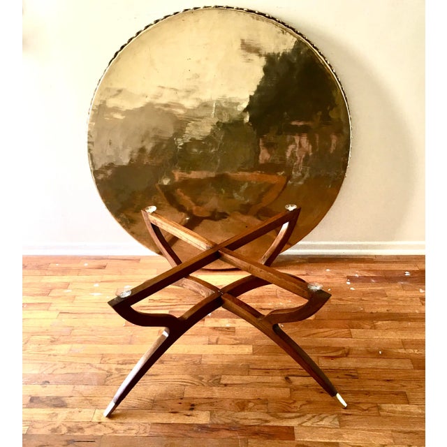 Mid-Century Large Turkish Round Brass Tray Table | Chairish