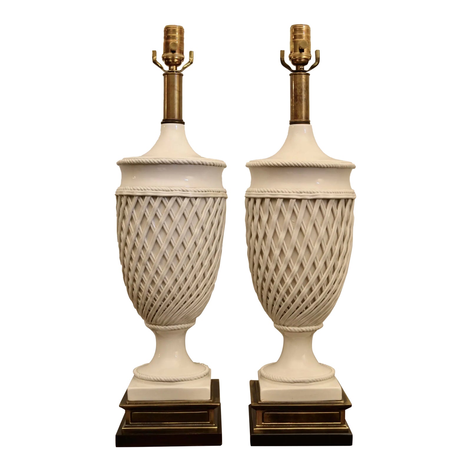 Mid 20th Century Lamps With Reticulated Creamware Design by Frederick ...