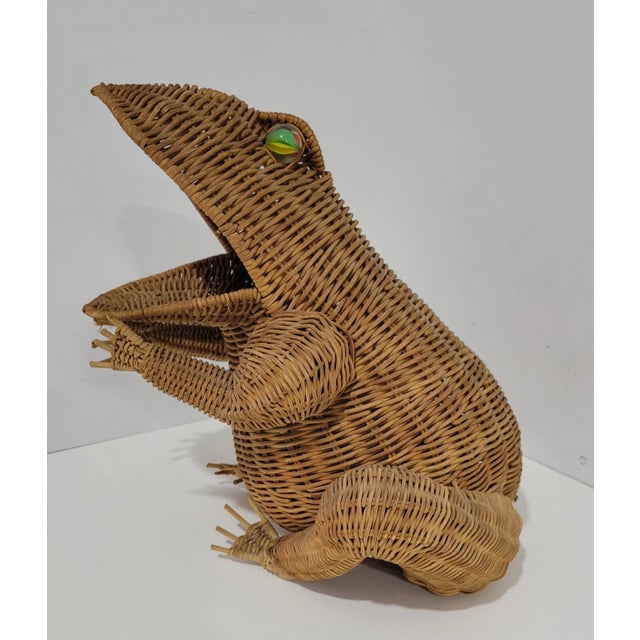 Bohemian Wicker Frog Storage Basket With Glass Marble Eyes | Chairish