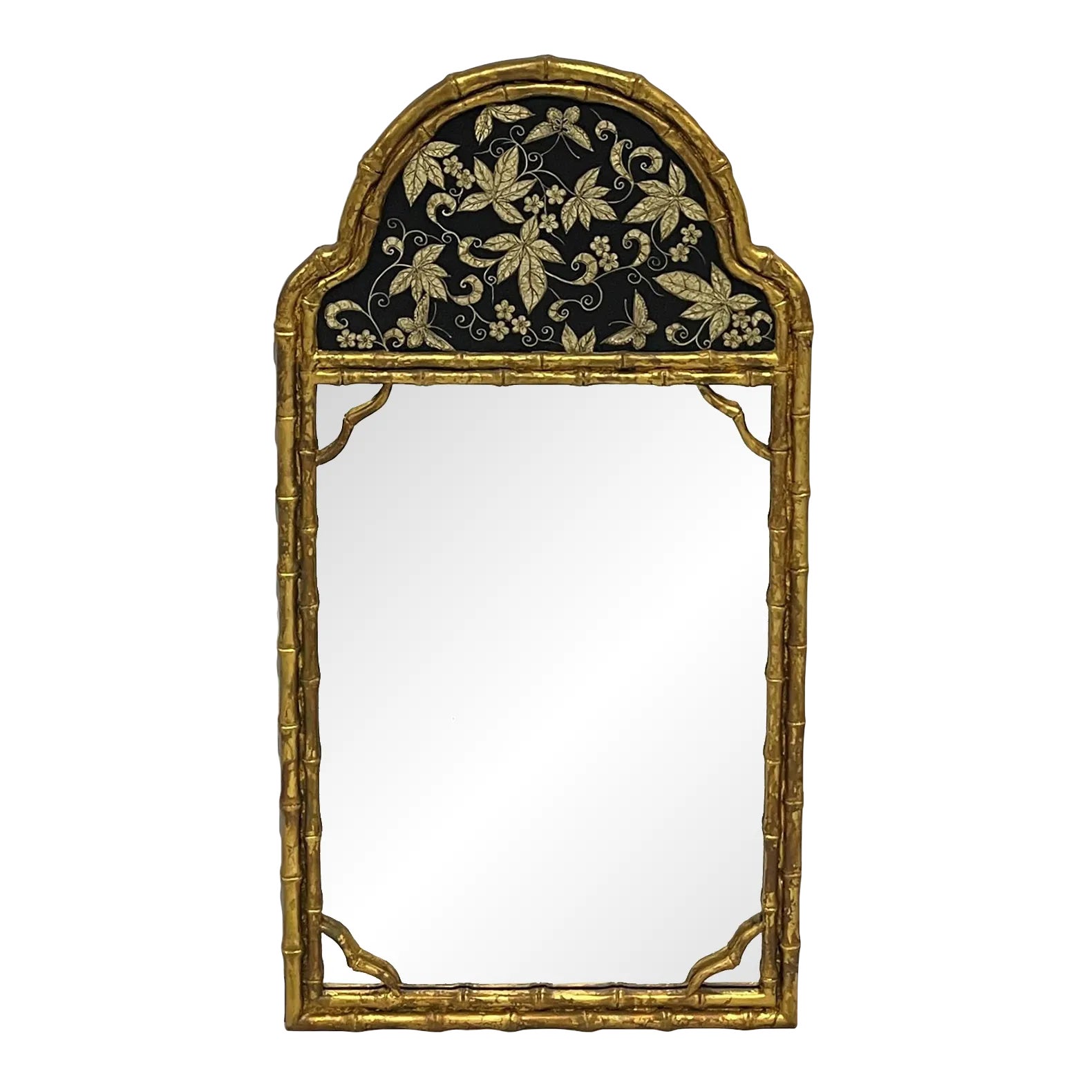 Vintage Chinoiserie Gilt Faux Bamboo & Decoupage Mirror | Chairish