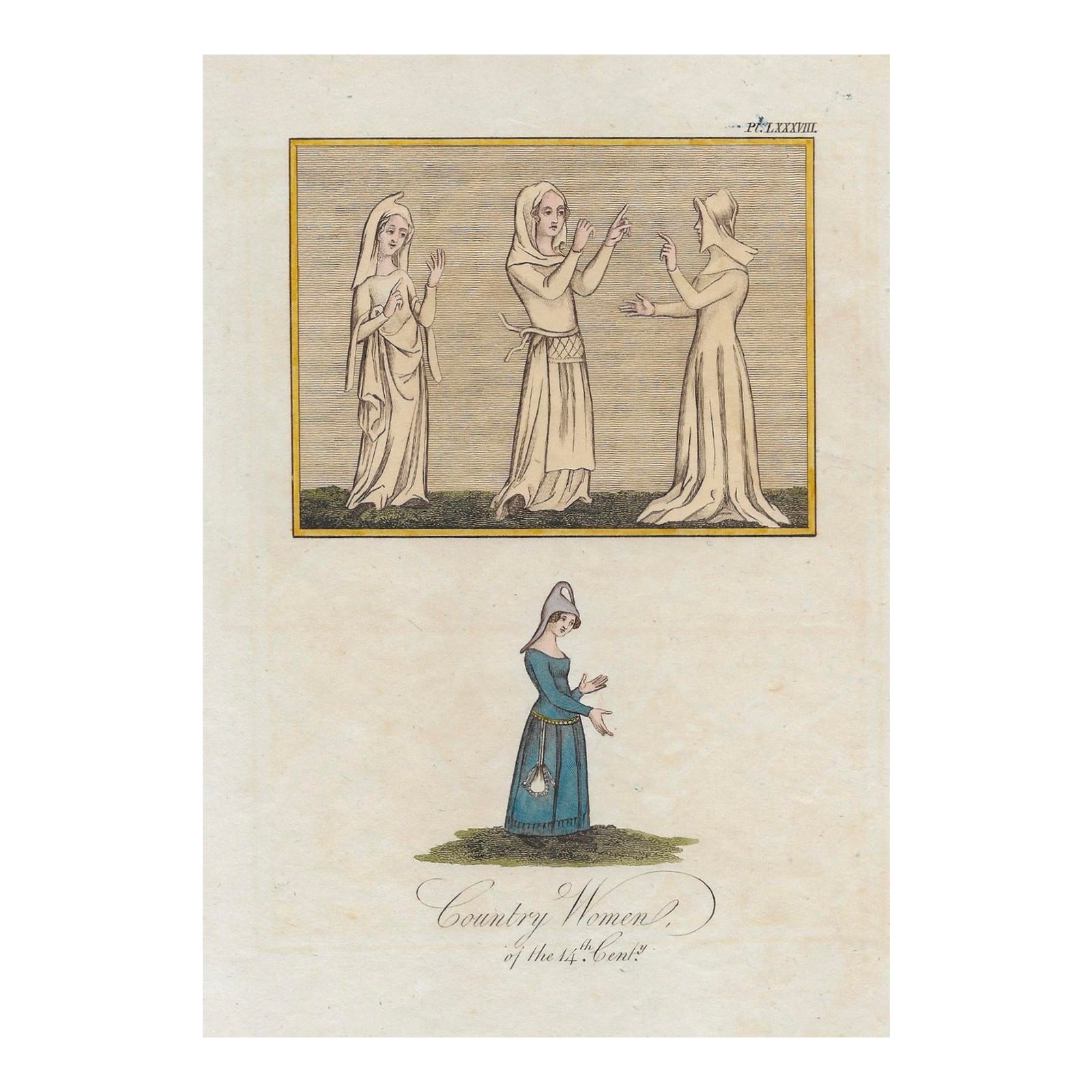 1796 Country Women of the 14th Century From Complete View of the Dress ...