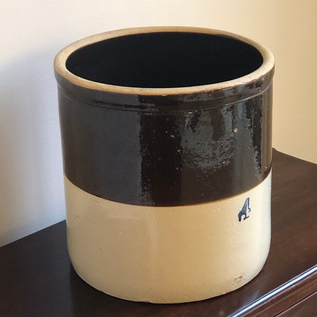 Large Antique Four-Gallon Stoneware Crock | Chairish