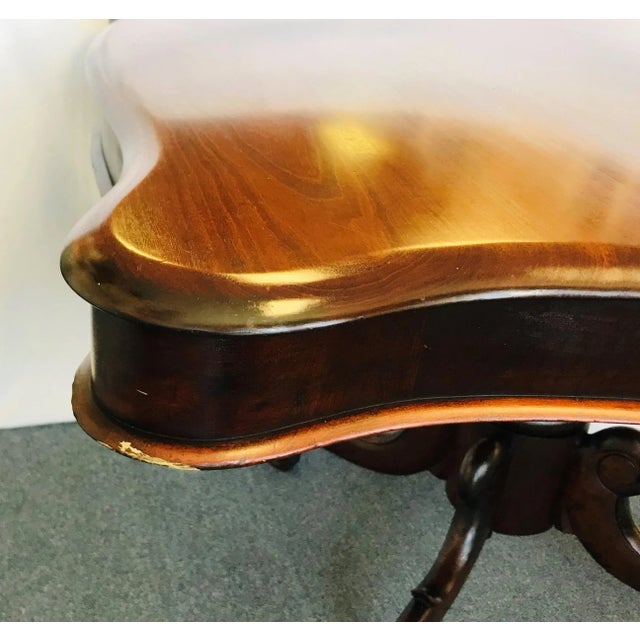 Mahogany & Walnut Square Center Table With Scalloped Corners on Turned ...