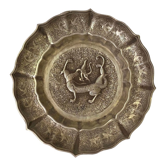 Oriental Silver Color Metal Ancient Dragon Artistic Kirin Plate Display ...