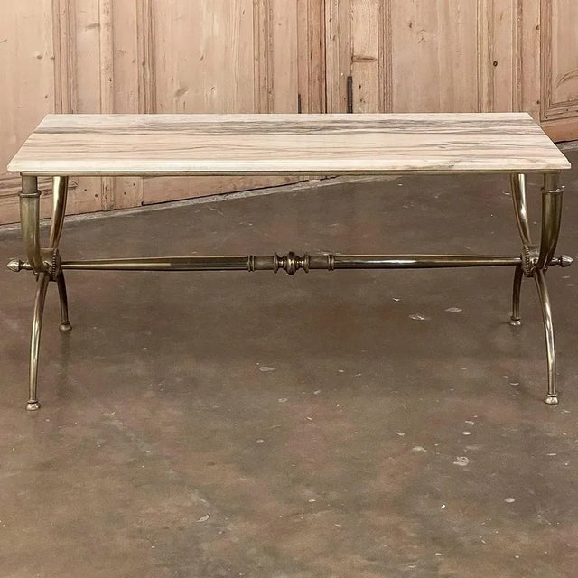 Mid-Century Brass Coffee Table With Marble Top | Chairish