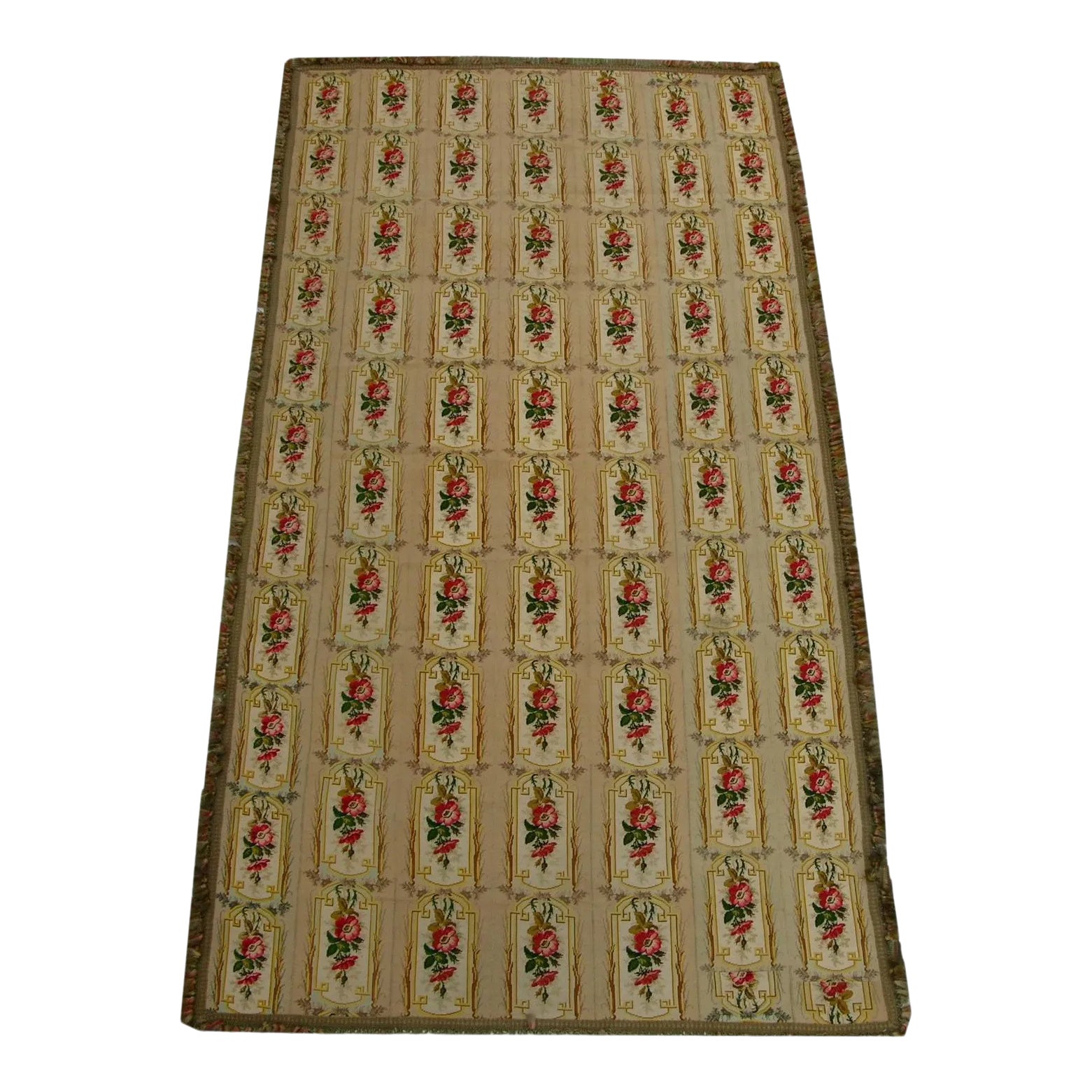 1920 Antique Floral Needlework Rug | Chairish