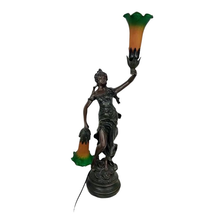 Early 19th Century Art Nouveau Sculptural Two Light Lamp of Lady ...