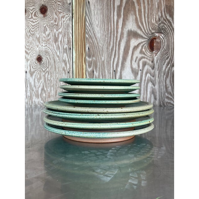 Vintage Boho Studio Pottery Plates- Set of 8 | Chairish