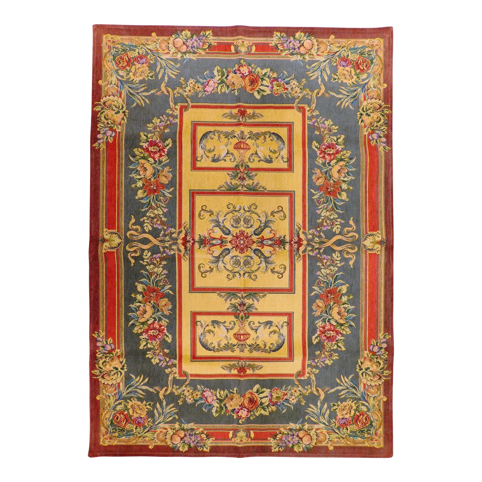 1990s Vintage French Style Flatweave. 4'x 5'10" | Chairish