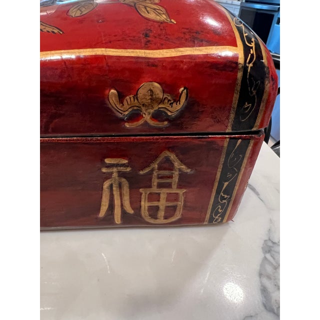 Antique Chinese Red Leather Lacquered and Gold Painted Box With Birds ...