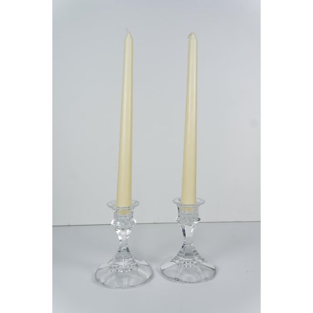 Traditional Faceted Glass Low Candlesticks - a Pair | Chairish