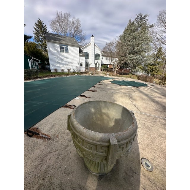 Large Vintage Grape & Greek Key Stone Planter | Chairish