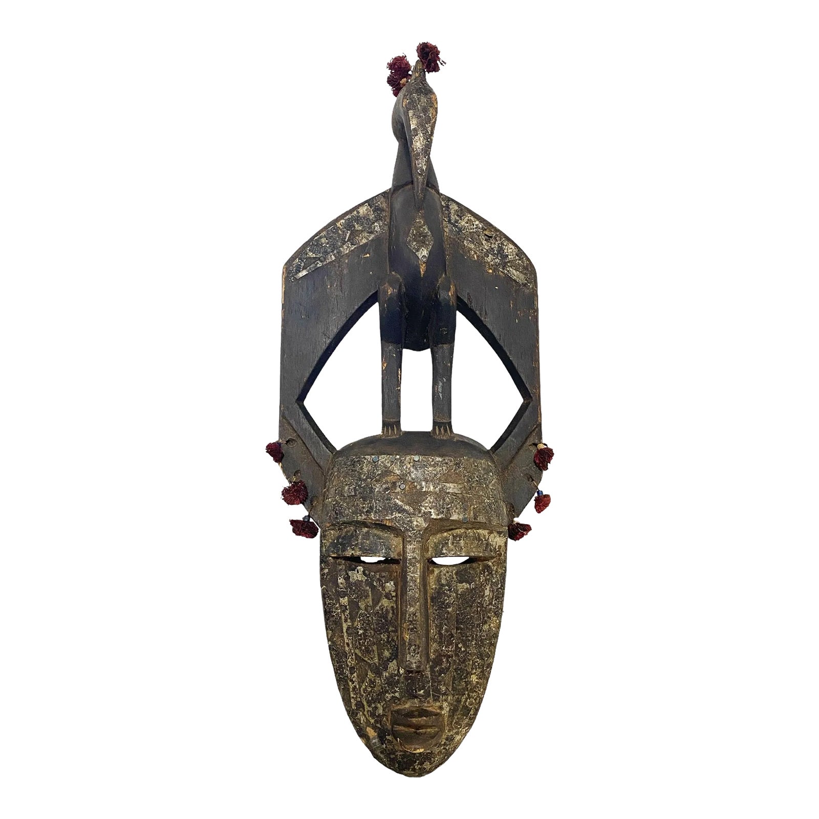 African Old Kore Mask Marka W/ Hornbill Bird Mali 24" | Chairish
