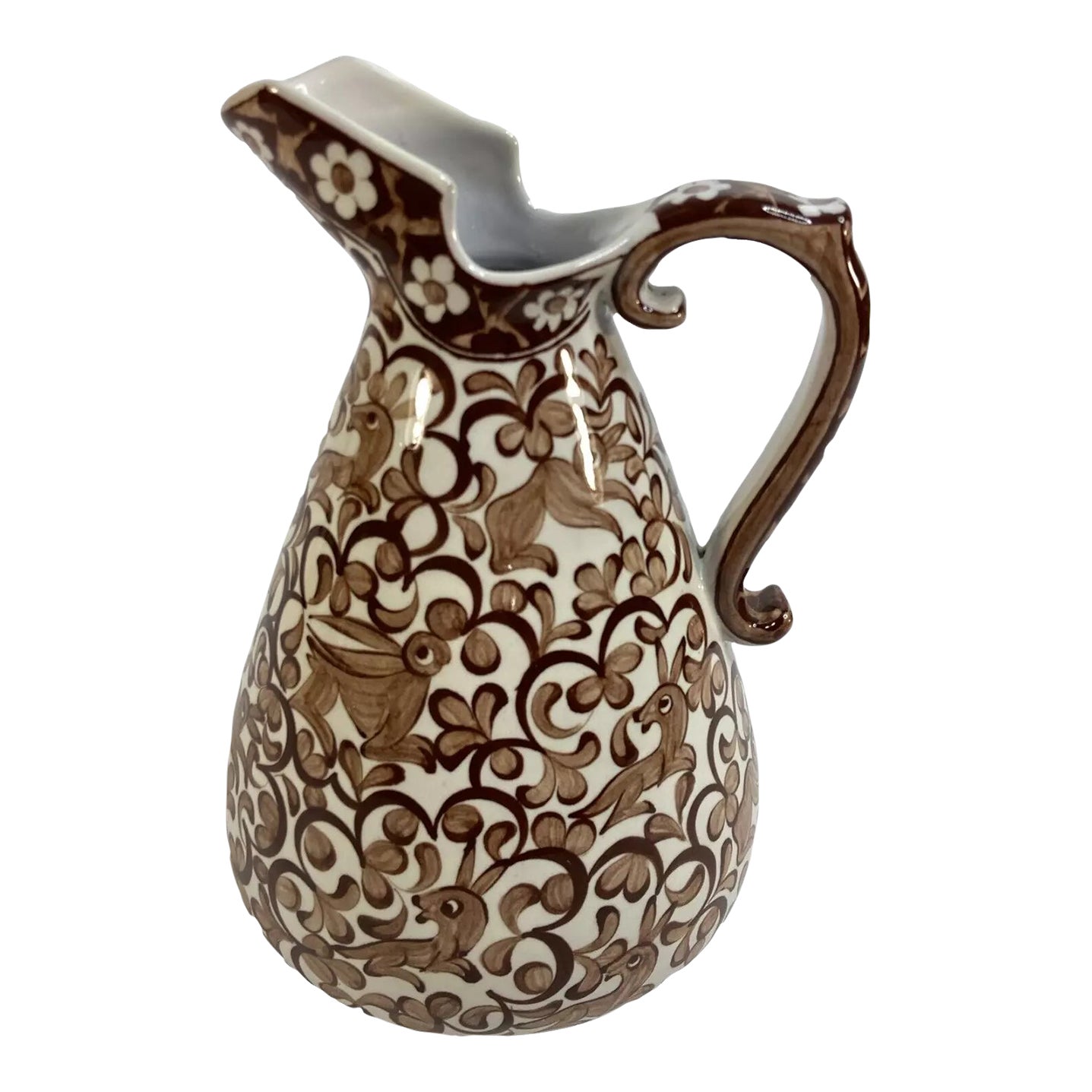 1990s Ikaros Pottery Hand Painted Floral Animals Pitcher, Rhodes Greece ...