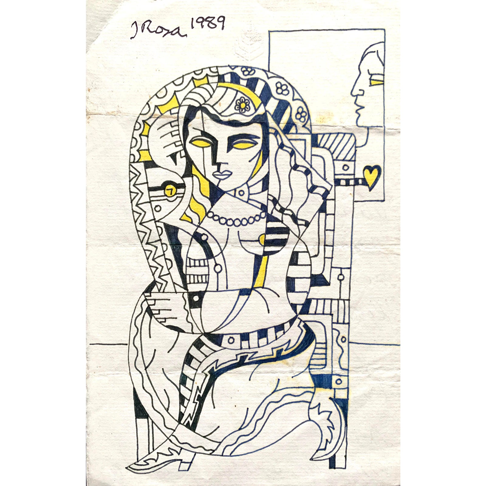 "Queen" Abstract Ink Figure Drawing Sante Fe Artist | Chairish