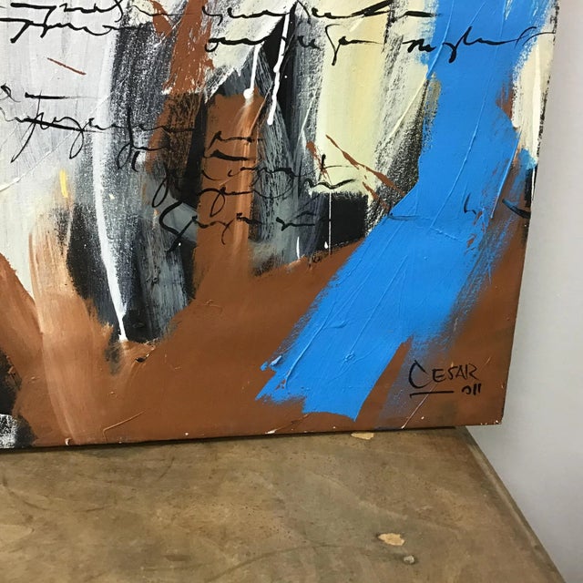 Large Abstract Oil on Canvas Cuban Artist Signed | Chairish