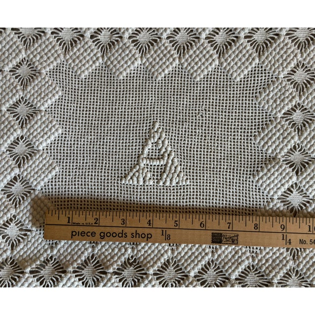 Vintage 30" Sq Hand Made Crocheted Pram Cover With Center Monogram Ca ...