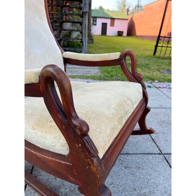 1950s Cherry Wood Rocking Chair Featuring Carved Swan Arms | Chairish