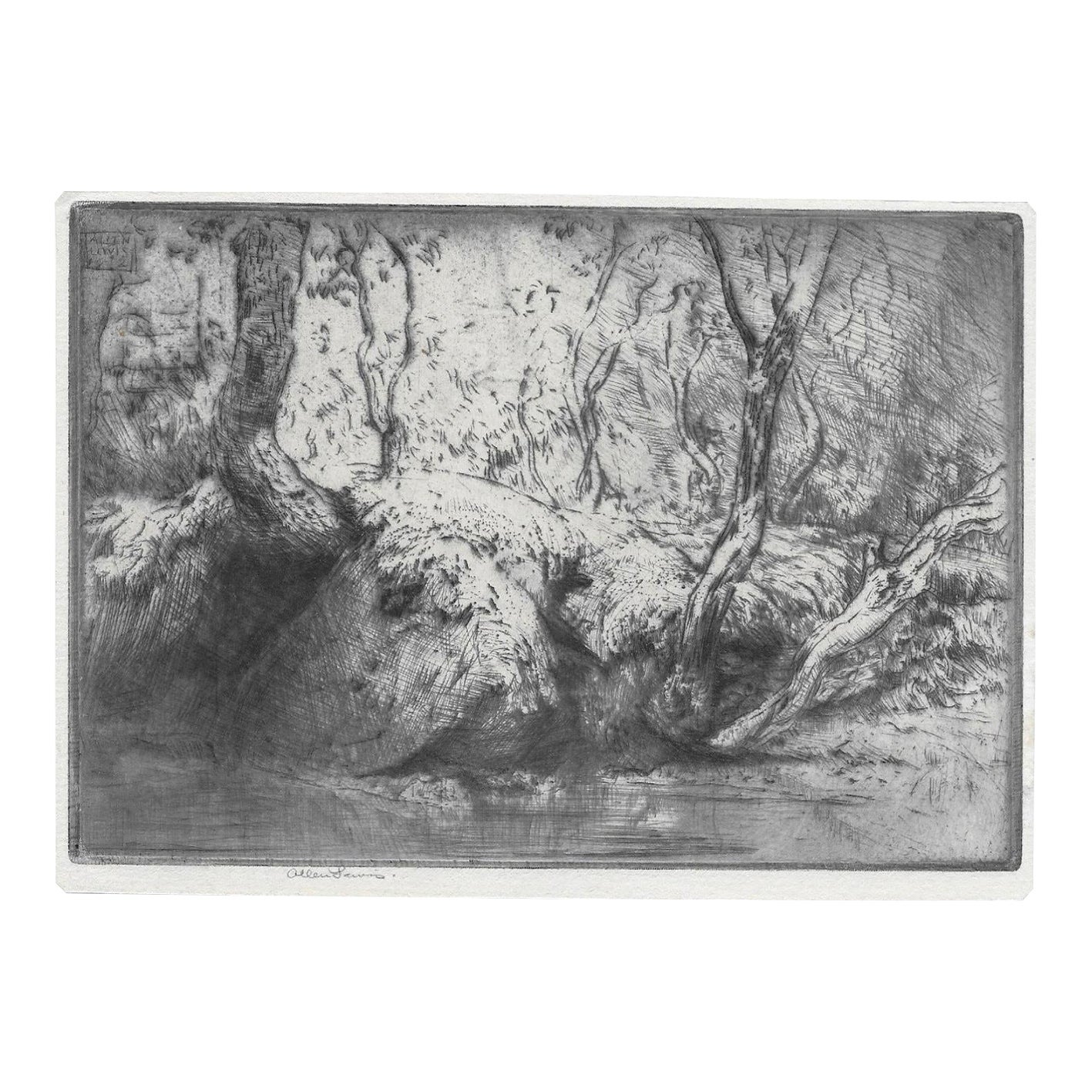 1920s Arthur Allen Lewis River Bank Landscape Etching | Chairish