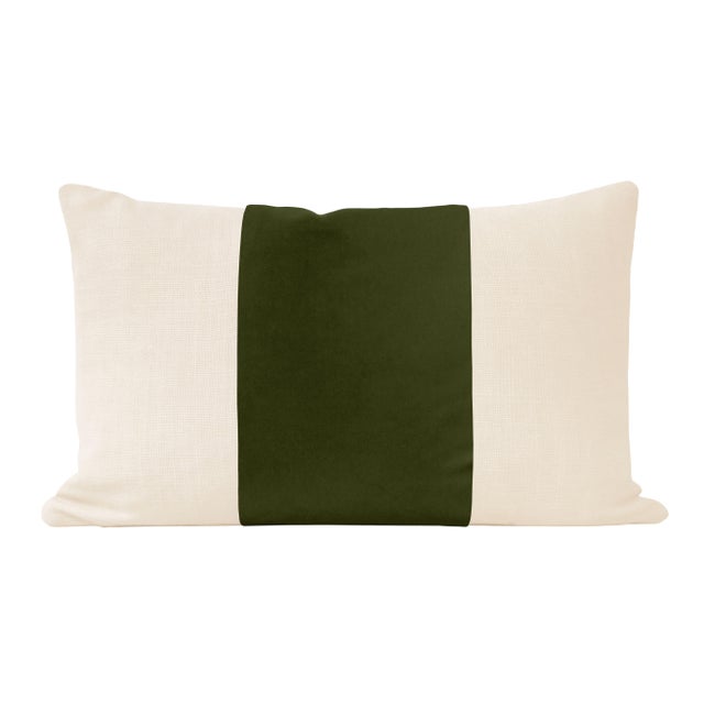 12" X 18" Olive Italian Velvet Panel & Linen Lumbar Pillows - a Pair ...